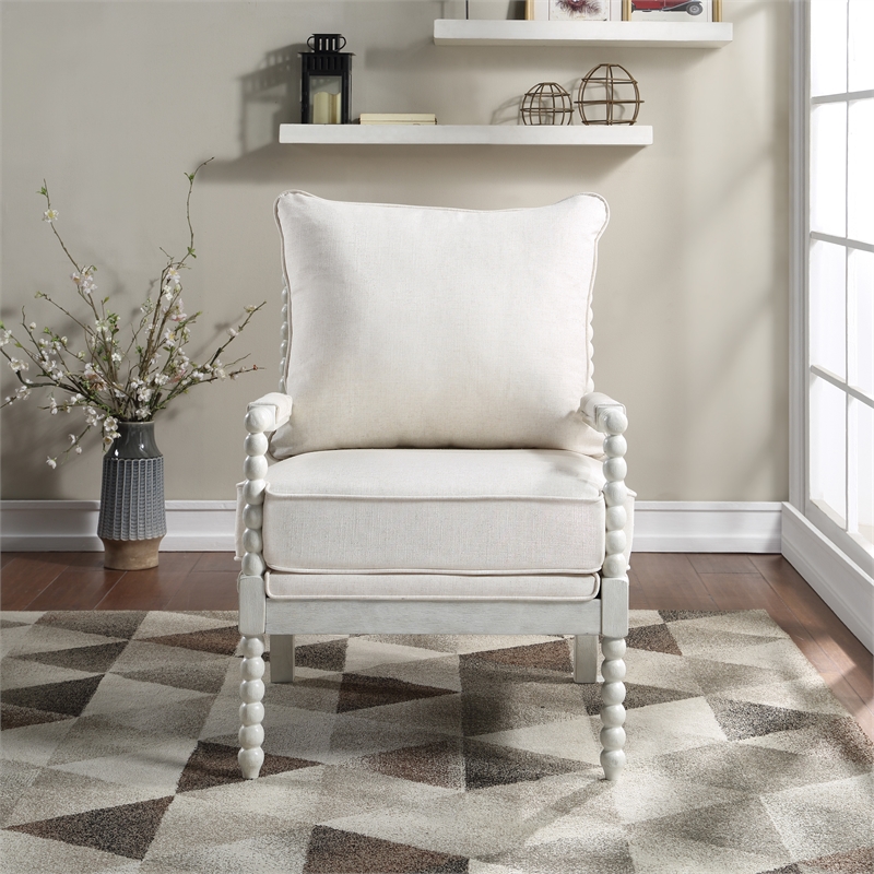 Home Square 2 Piece Fabric Spindle Chair Set with White Frame in Beige