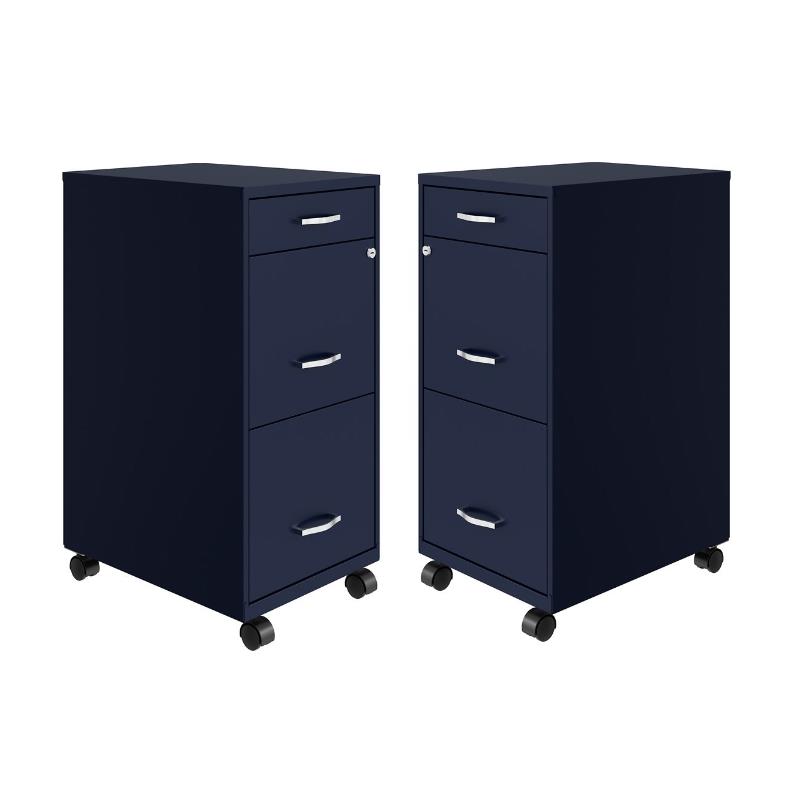 Home Square 3 Drawer Mobile Metal Filing Cabinet Set in Navy (Set of 2 ...