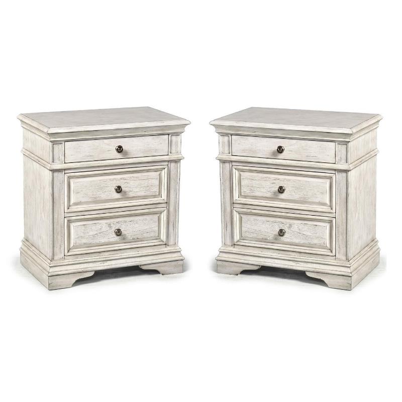 Home Square 3 Drawer Wood Nightstand Set in Rustic Ivory Set of 2