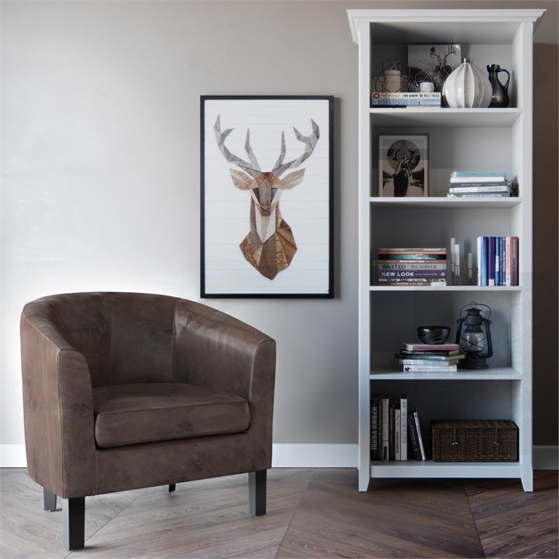 Home Square 2 Piece Contemporary Faux Leather Tub Chair Set in Distressed Brown