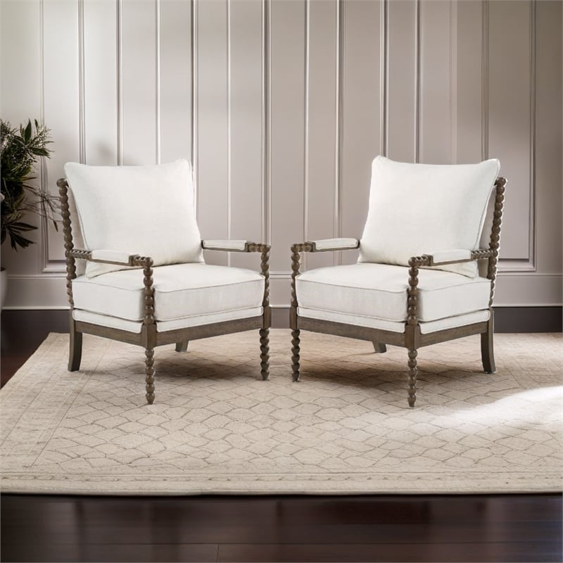Home Square 2 Piece Linen Fabric Spindle Chair Set with Wood Frame in Beige