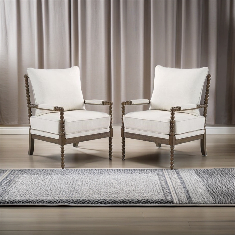 Home Square 2 Piece Linen Fabric Spindle Chair Set with Wood Frame in Beige