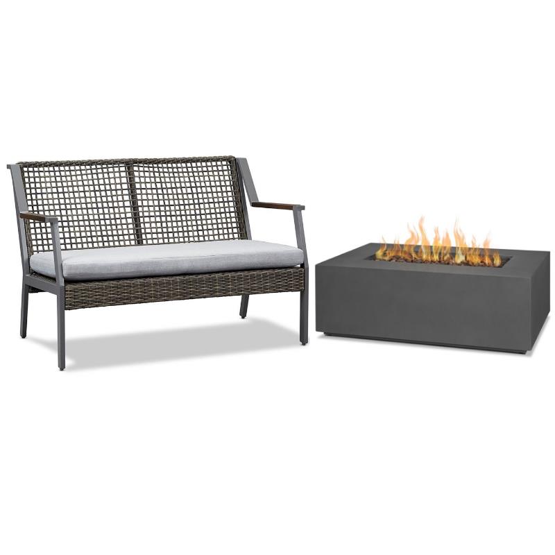 Home Square 2 Piece Set with Small Propane Fire Table & Patio Loveseat ...