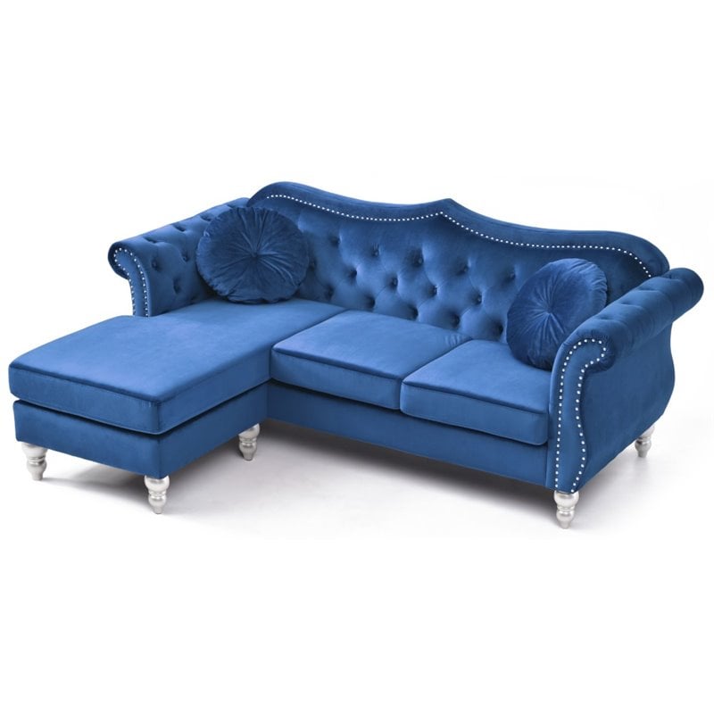 Home Square 2 Piece Furniture Set with Sofa Chase and Chair in Navy Blue