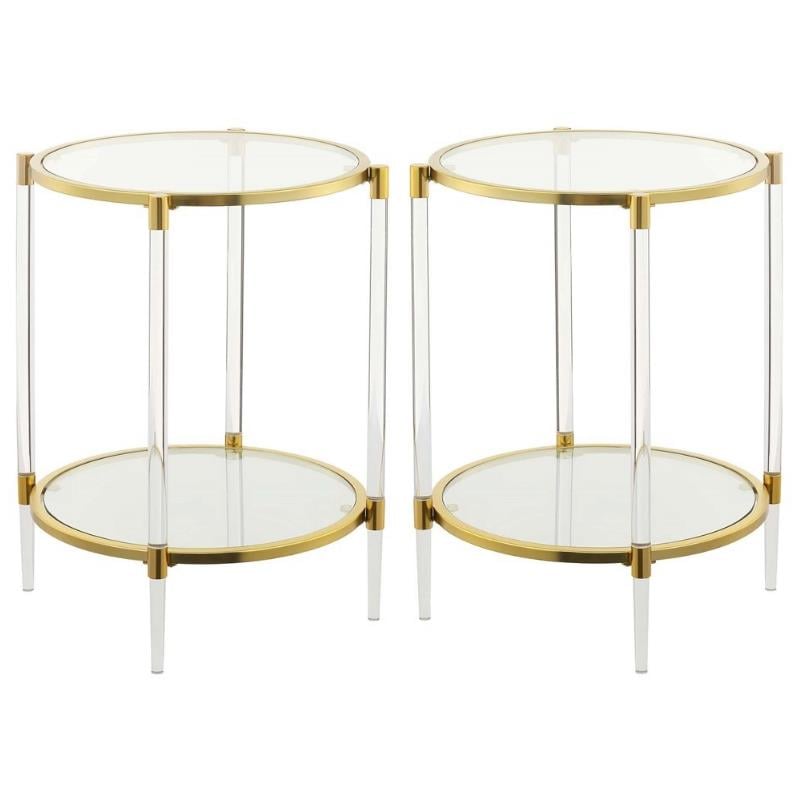 Home Square Acrylic Clear Glass End Table with Gold Frame - Set of 2 ...