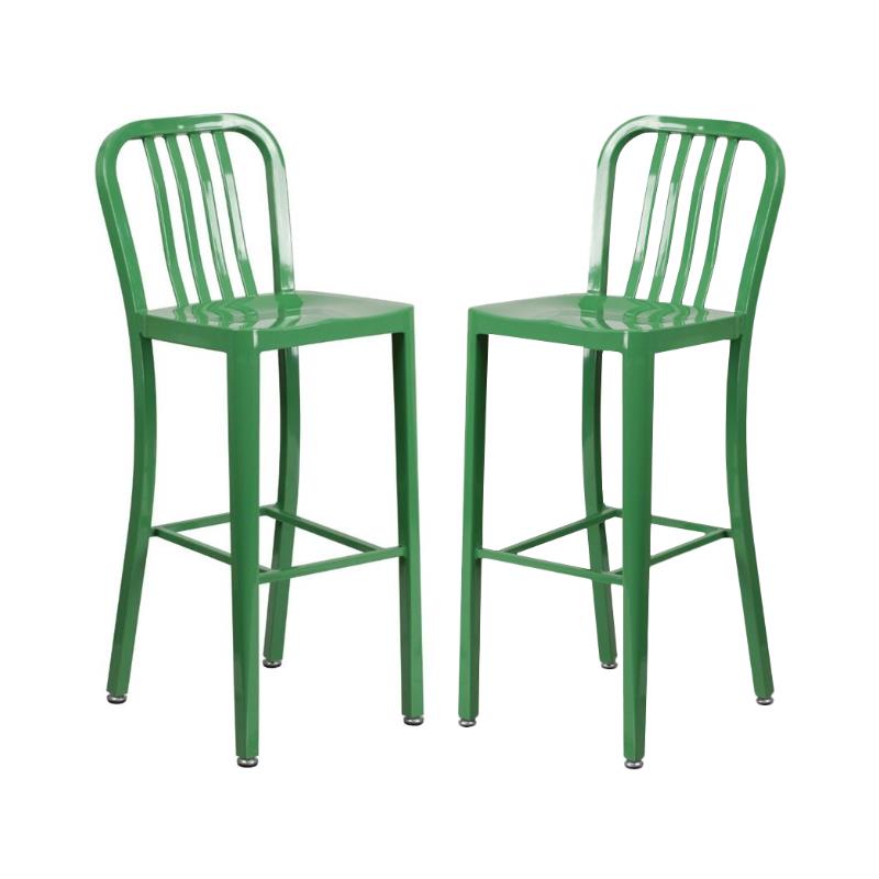 Home Square 30" Metal Vertical Slat Back Bar Stool in Green - Set of 2 ...