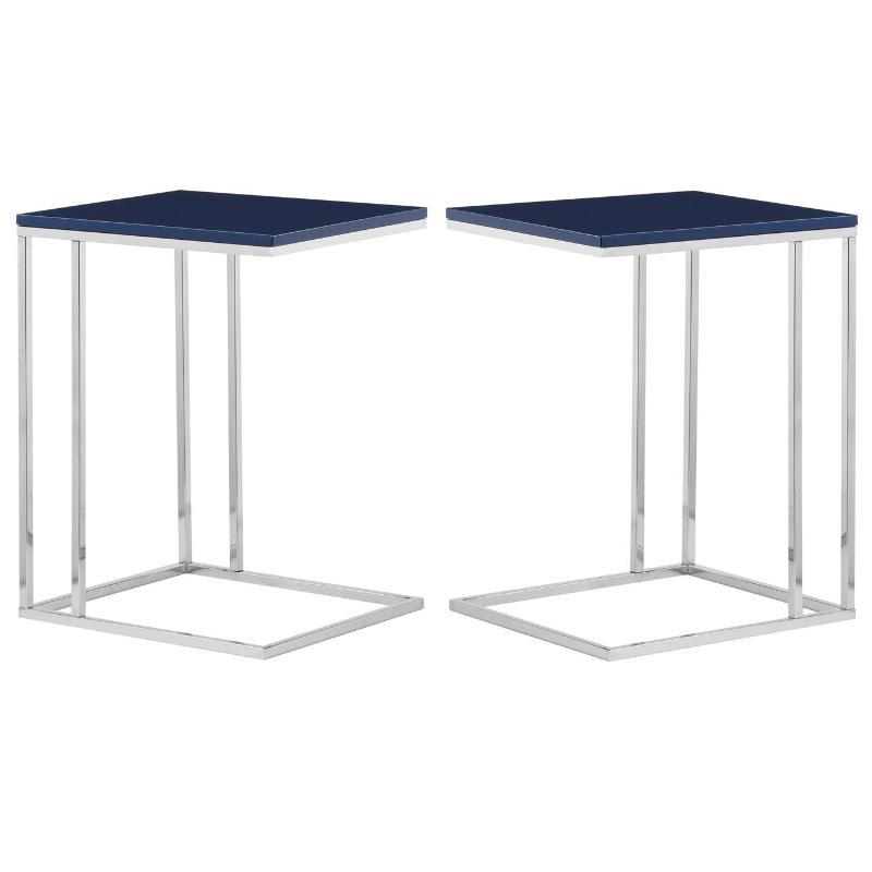 Home Square Fred Modern Wood Veneer & Steel Tray Table in Navy - Set of ...