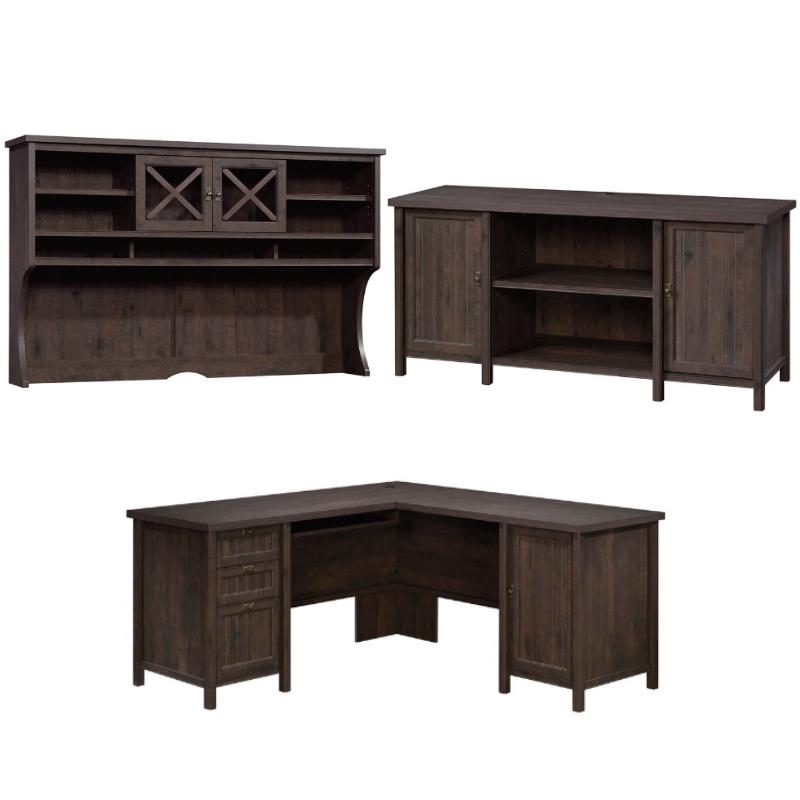 Home Square 3-Piece Set with Computer Desk Credenza Desk Hutch & 2 Door ...