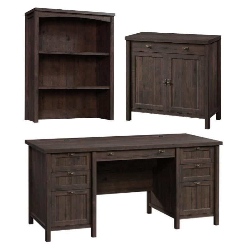Home Square 3-Piece Set with Desk & Bookcase Hutch & Library Base ...