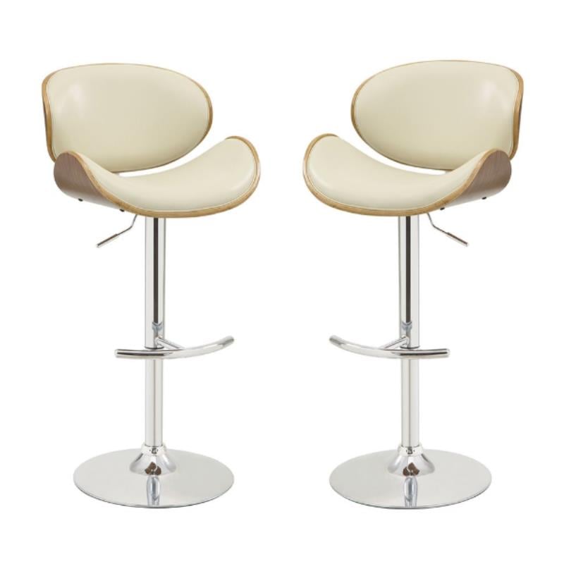 Home Square Faux Leather Curved Seat Adjustable Bar Stool in Ecru - Set ...