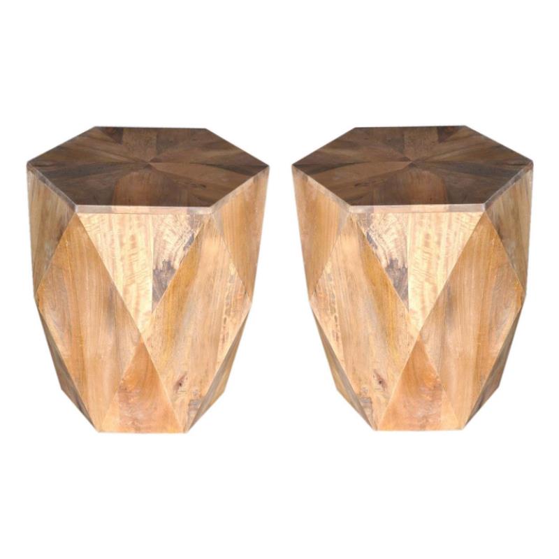 Home Square Solid Wood Block End Table in Brown Finish - Set of 2 ...