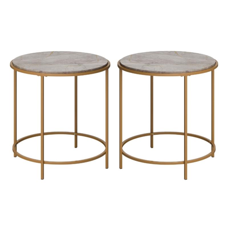 Home Square Metal Frame Round End Table in Gold Satin & Deco Stone ...