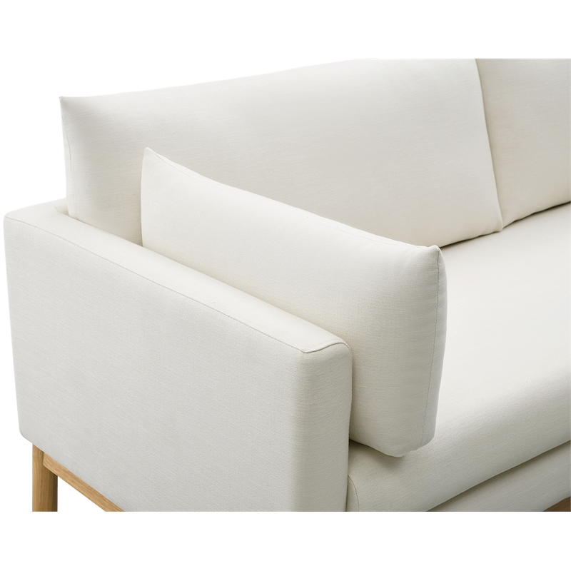 Maklaine Contemporary Cream Linen Textured Fabric Solid Wood Base Sofa ...