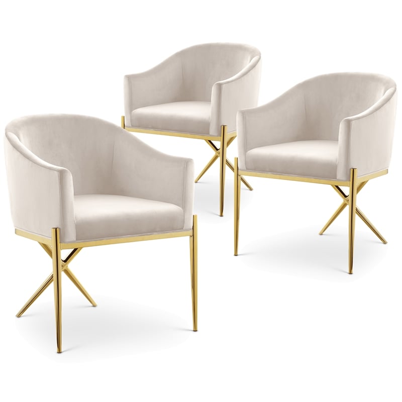 Maklaine Contemporary Cream Velvet Dining Chair with Gold Steel Legs ...