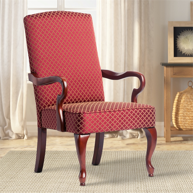 Comfort Pointe Derby Red Jacquard Fabric Gooseneck Solid Wood Arm Chair ...