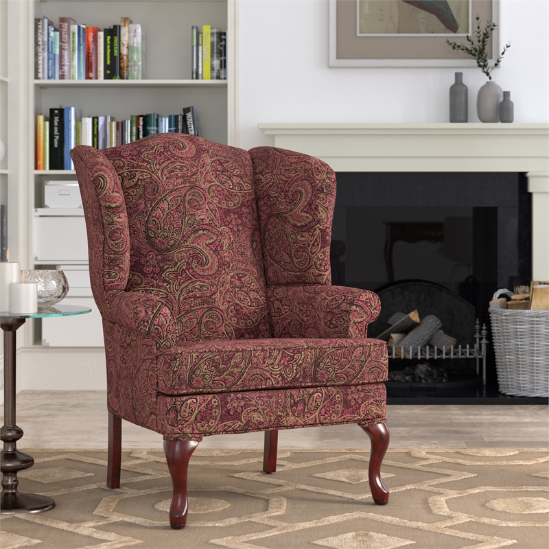 Comfort Pointe Paisley Cranberry Wing Back Chair - 7000-01