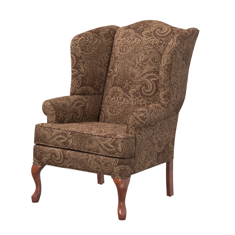 Comfort Pointe Paisley Cocoa Brown Chenille Fabric Wing Back Accent ...