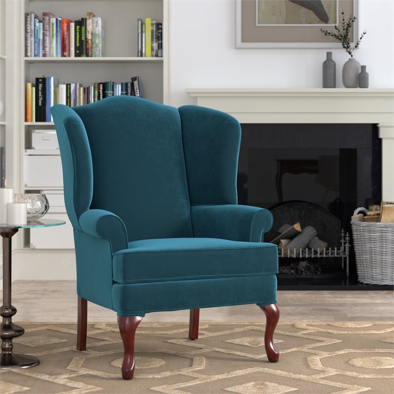 Comfort Pointe Elizabeth Ocean Blue Microfiber Wingback Chair | Cymax ...
