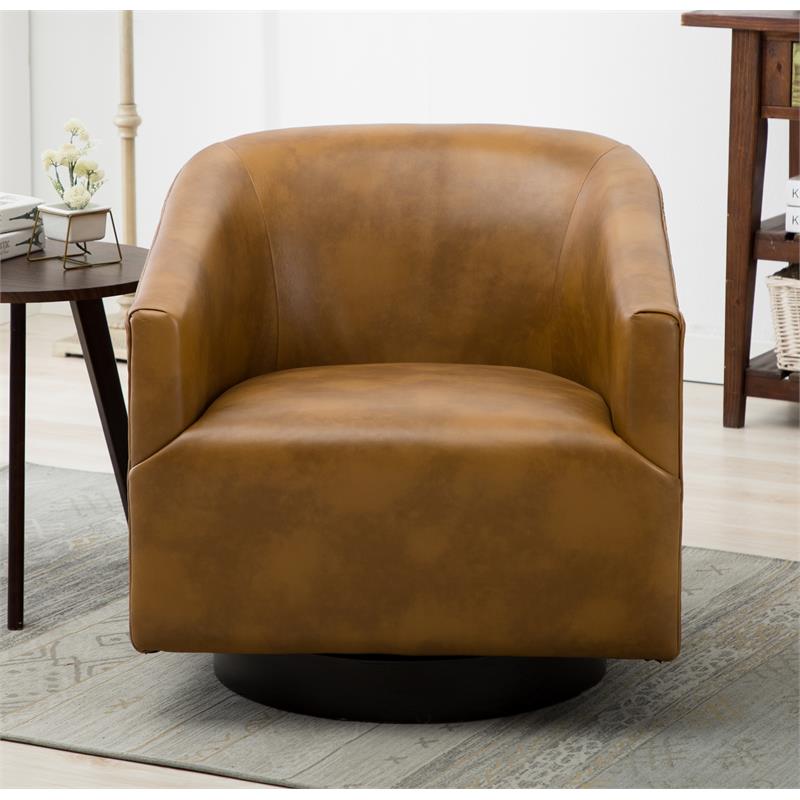 Gaven Camel Brown Wood Base Faux Leather Swivel Chair | Cymax Business