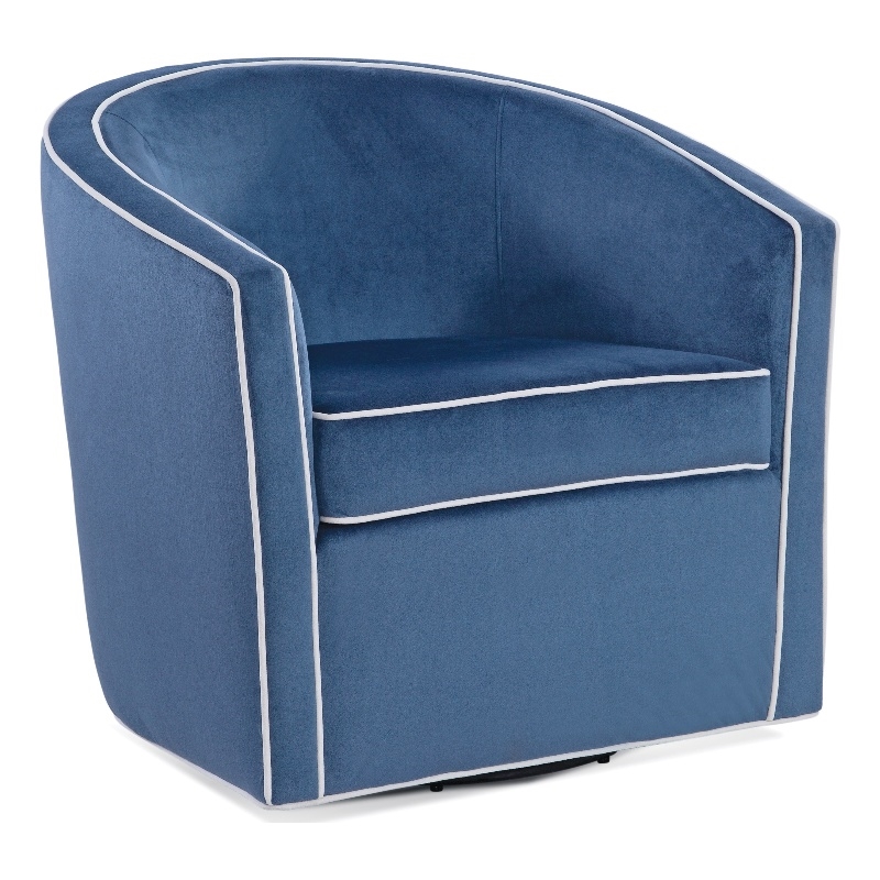 Keely Blue Velvet with Contrasting Cream Welt Barrel Swivel Chair ...