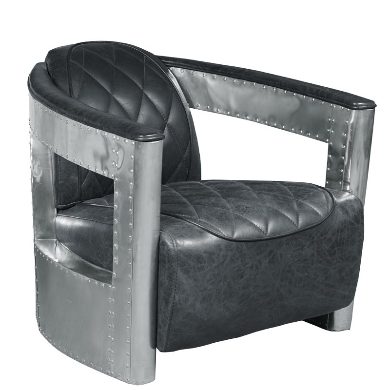 Home Fare Modern Industrial Metal and Leather Aviation Accent Arm Chair ...