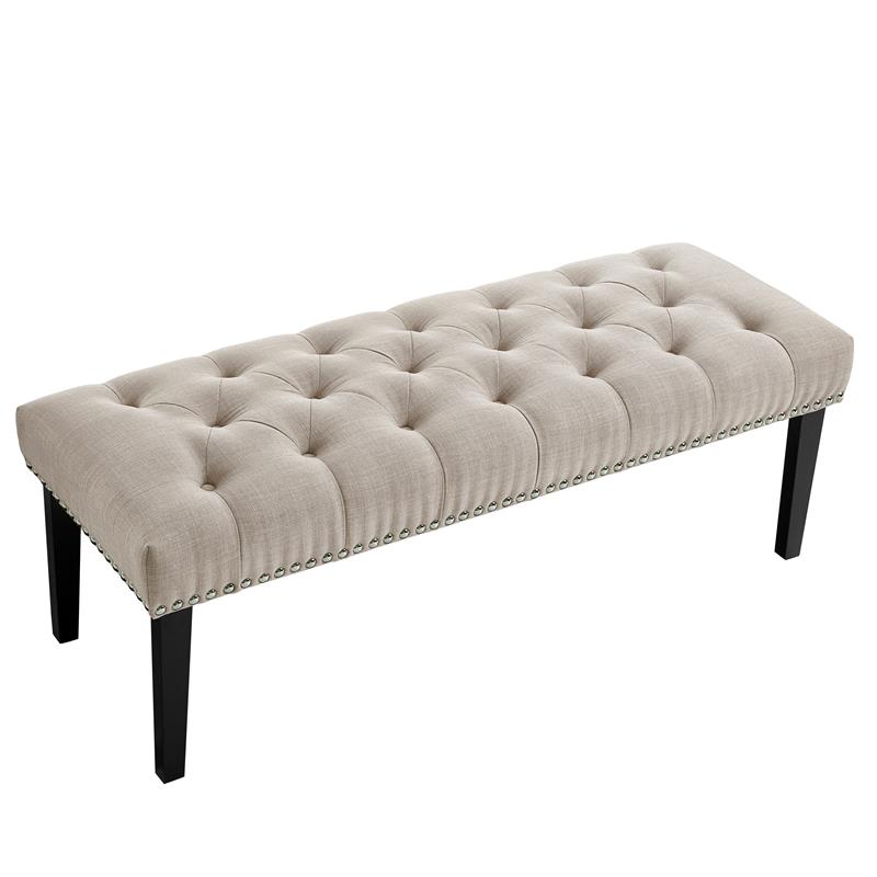 Beige Diamond Button Tufted Upholstered Bed Bench | Cymax Business