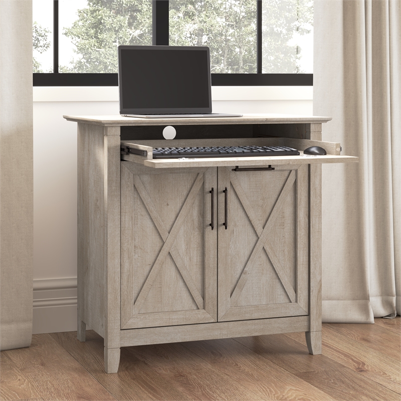Key West Secretary Desk with Keyboard Tray and Storage Cabinet in Gray ...