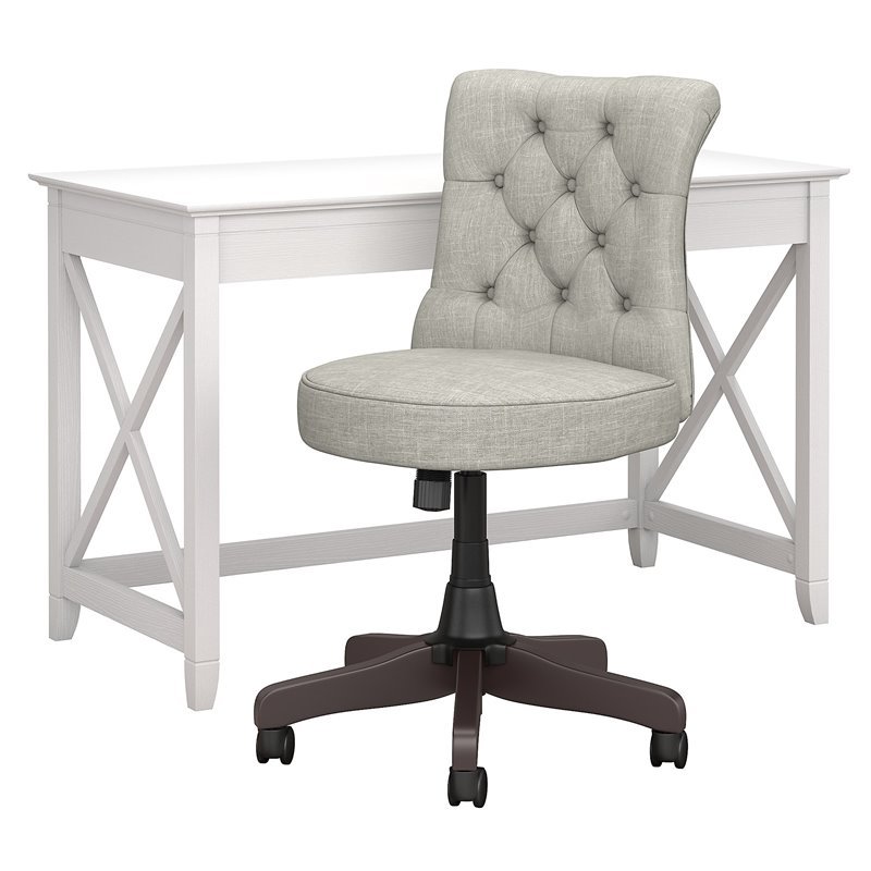 Bush Key West Engineered Wood Writing Desk with Office Chair in White ...