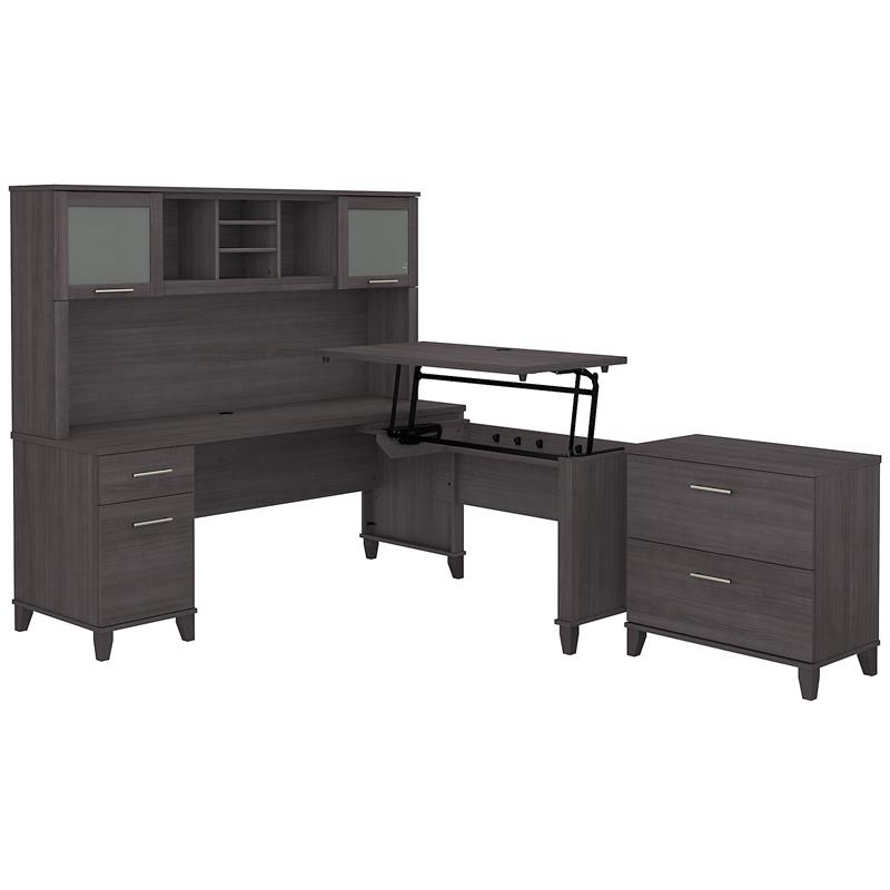 Somerset Sit to Stand L Desk Set & File Cabinet in Storm Gray ...
