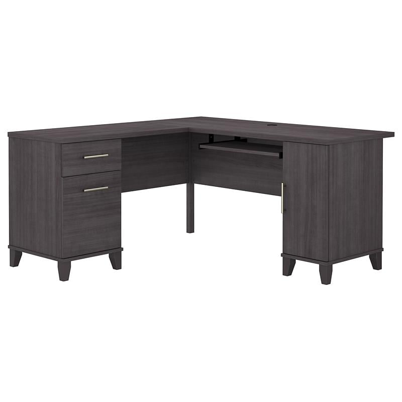 Somerset 60W L Shaped Desk with Storage in Storm Gray - Engineered Wood ...