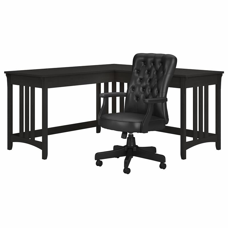 Salinas L Shaped Desk with High Back Chair in Vintage Black ...