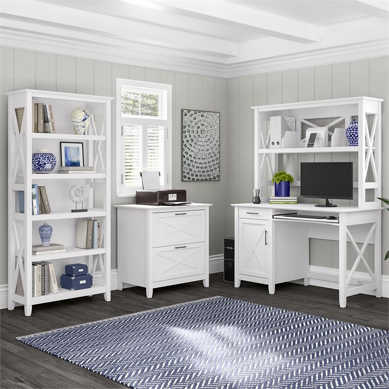 Key West 48W Small Computer Desk with Hutch in Pure White Oak ...