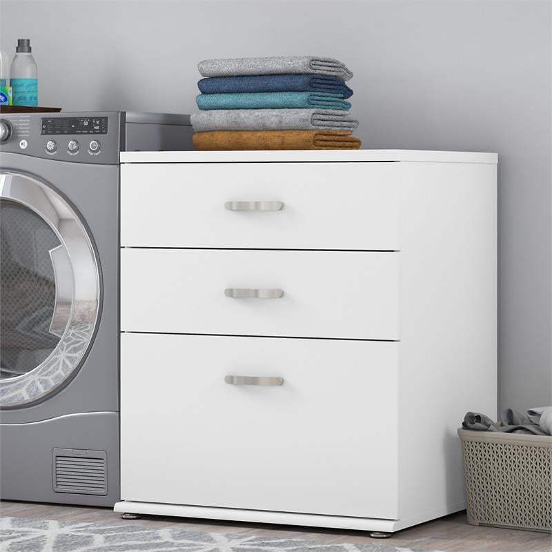 Universal Laundry Room Cabinet with Drawers in White - Engineered Wood ...