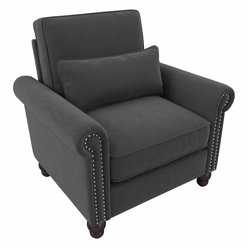 Coventry Accent Chair with Arms in Charcoal Gray Herringbone Fabric ...