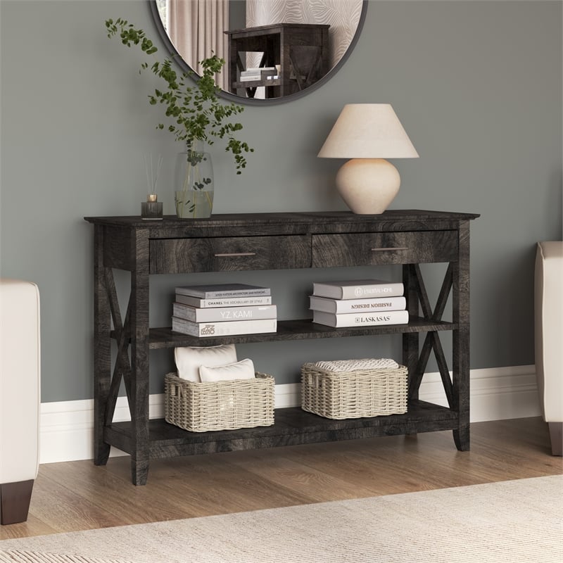 Key West Console Table with Drawers in Dark Gray Hickory - Engineered ...