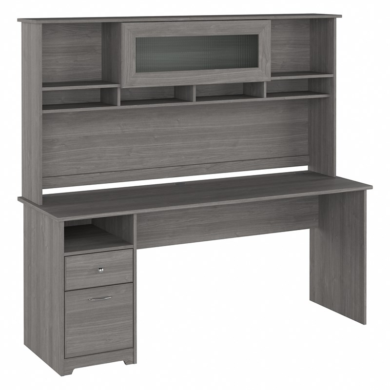 Cabot 72W Computer Desk with Hutch in Modern Gray - Engineered Wood ...