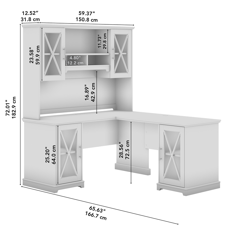 Bush Lennox Engineered Wood L-Shaped Desk with Hutch in Linen White Oak ...