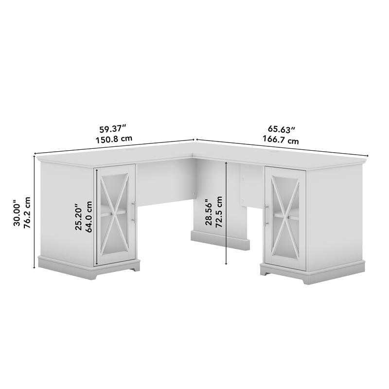Bush Lennox Engineered Wood L-Shaped Desk in Linen White Oak ...
