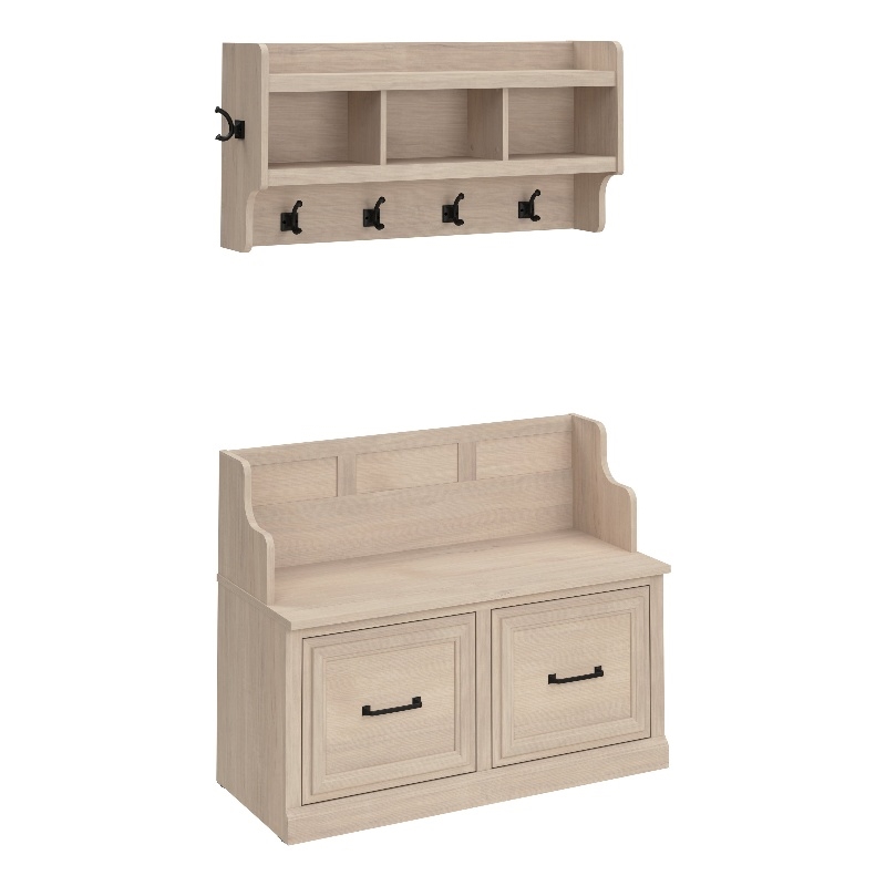 Woodland Entryway Bench with Doors & Wall Shelf in White Maple ...