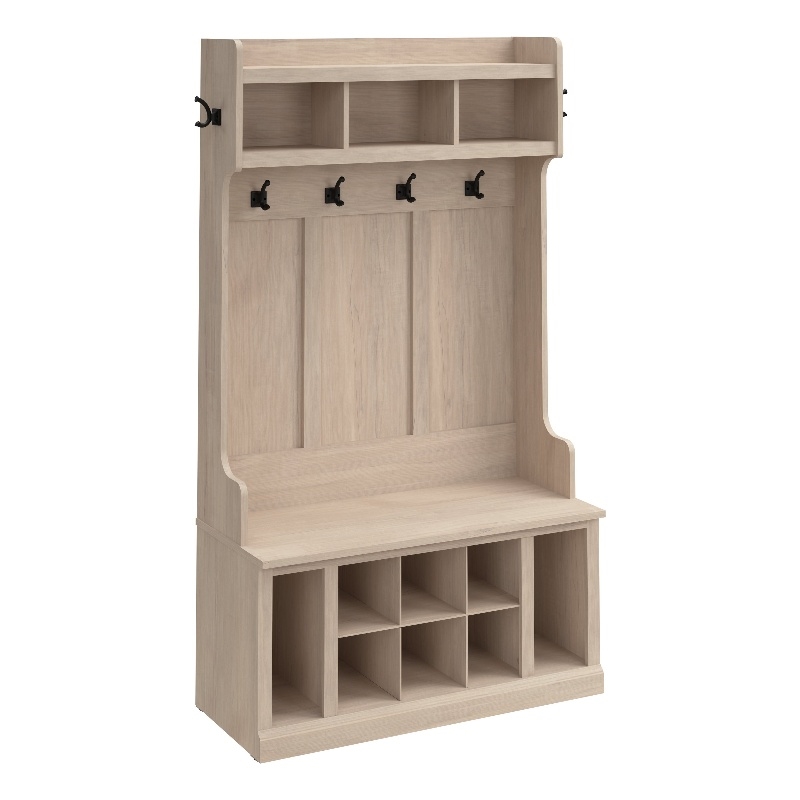 Woodland 40W Hall Tree & Shoe Bench w/ Shelves in White Maple ...