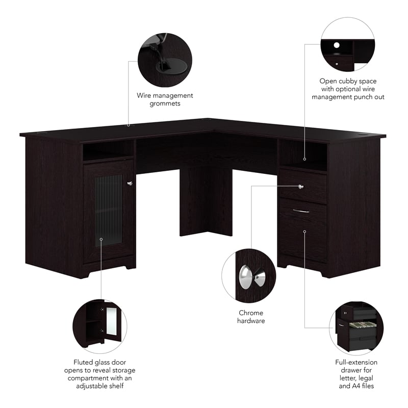 Cabot 60W L Shaped Computer Desk with Storage in Espresso Oak ...