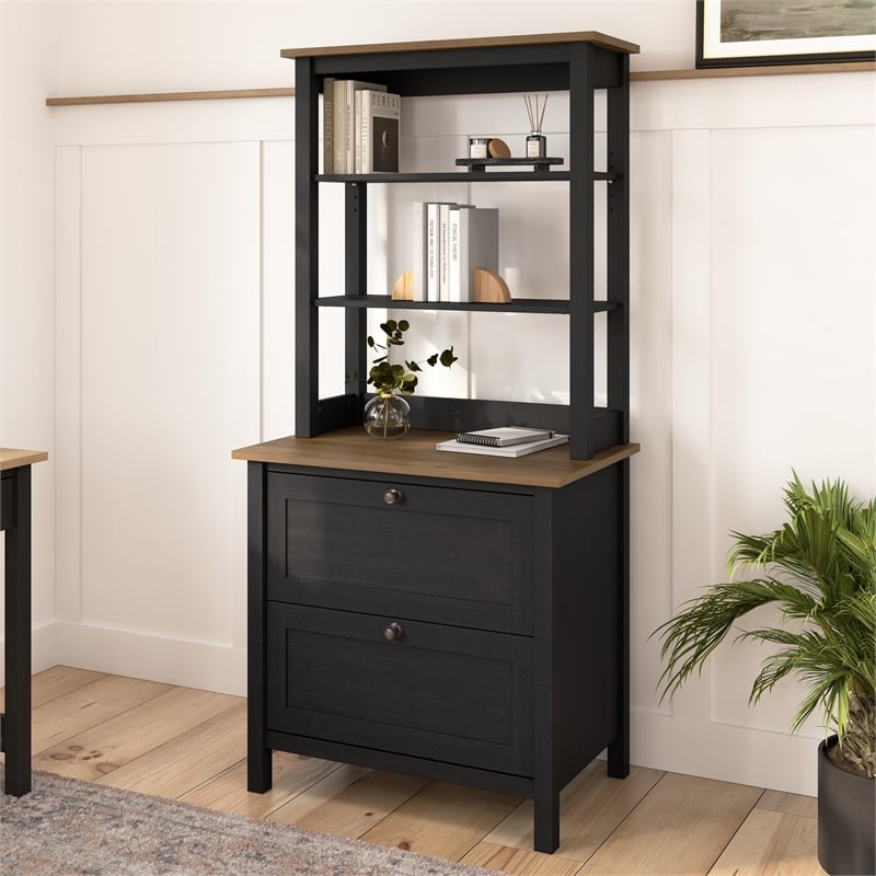 Mayfield Bookcase with Drawers in Vintage Black and Reclaimed Pine ...