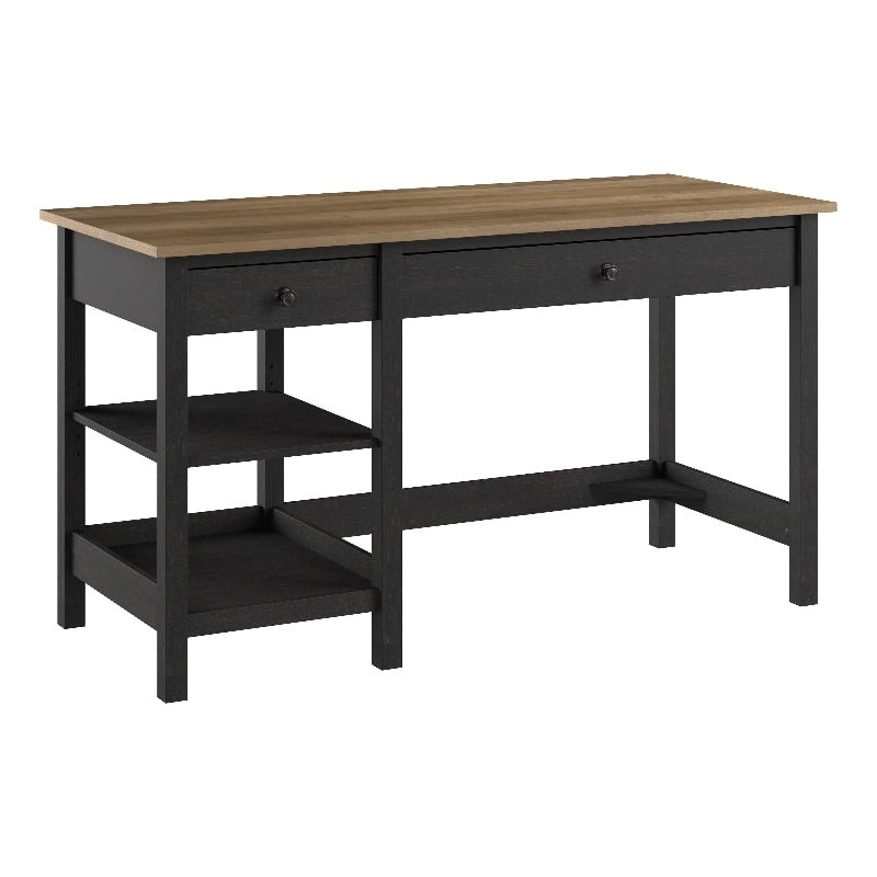 Mayfield 54W Computer Desk with Shelves in Vintage Black and Reclaimed ...
