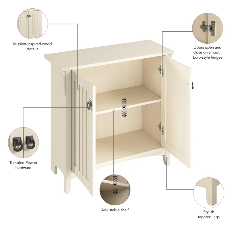 Salinas Small Storage Cabinet with Doors and Shelves in Antique White ...