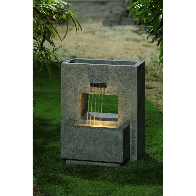 Luxen Home Resin Gray Rectangular Pedestal Patio Fountain - WHF725