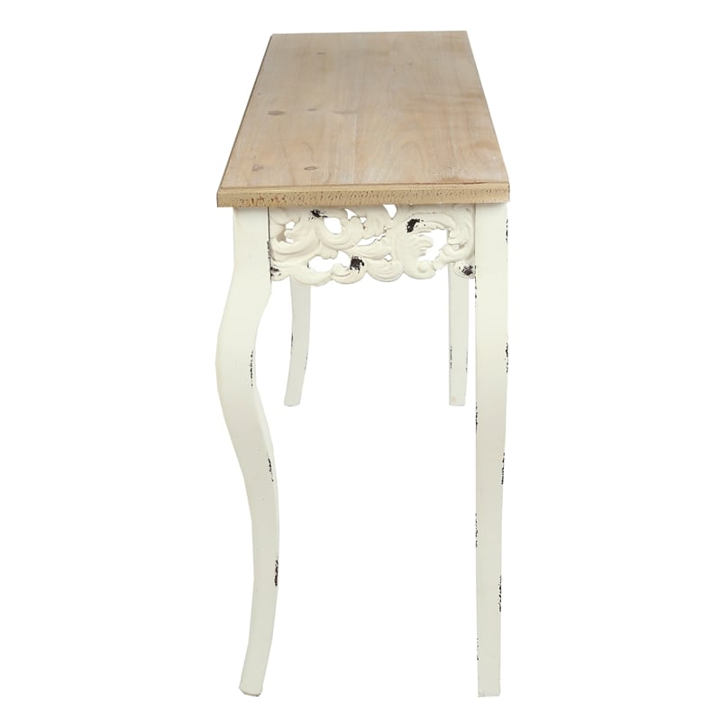 LuxenHome Victorian Off White and Natural Wood Console and Entry Table