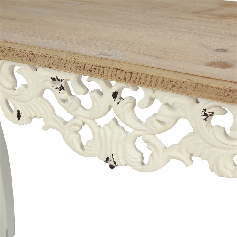 LuxenHome Victorian Off White and Natural Wood Console and Entry Table ...