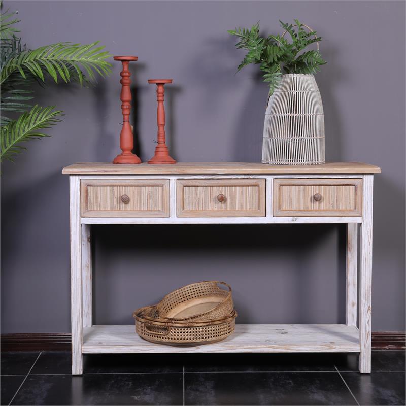 LuxenHome Natural and White-Washed Wood Console Table | Cymax Business