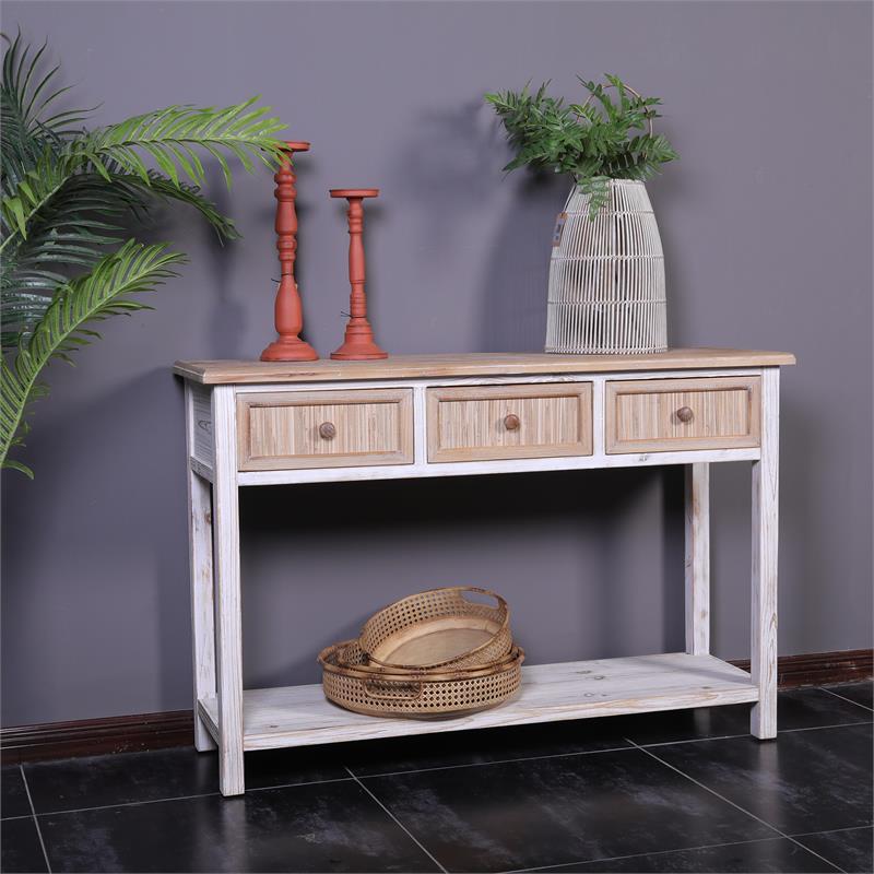 LuxenHome Natural and White-Washed Wood Console Table | Cymax Business