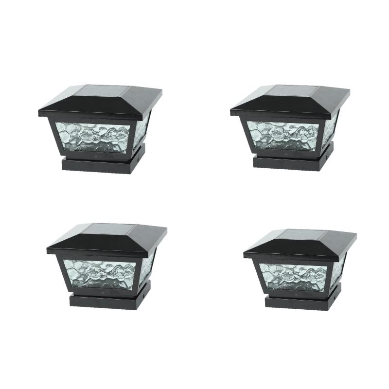 LuxenHome Set of 4 Black Plastic Water Glass Solar Ajustable Post Cap ...